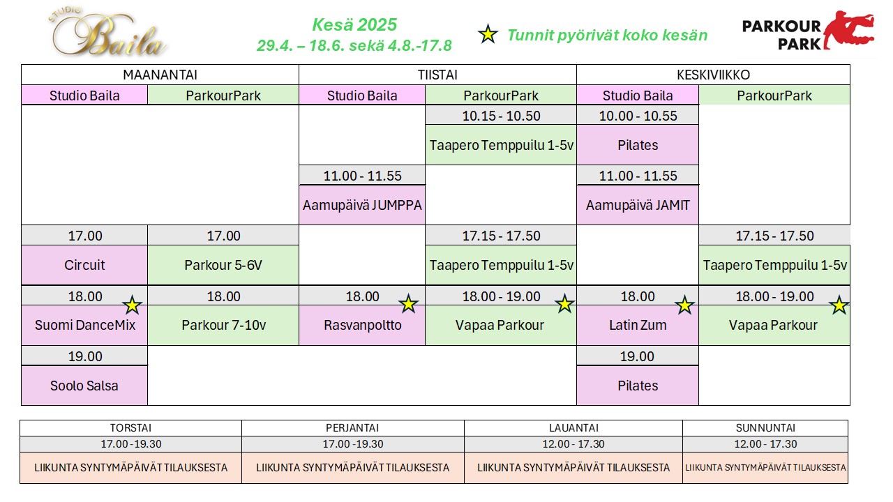 Lukujärjestykset :: Studio Baila